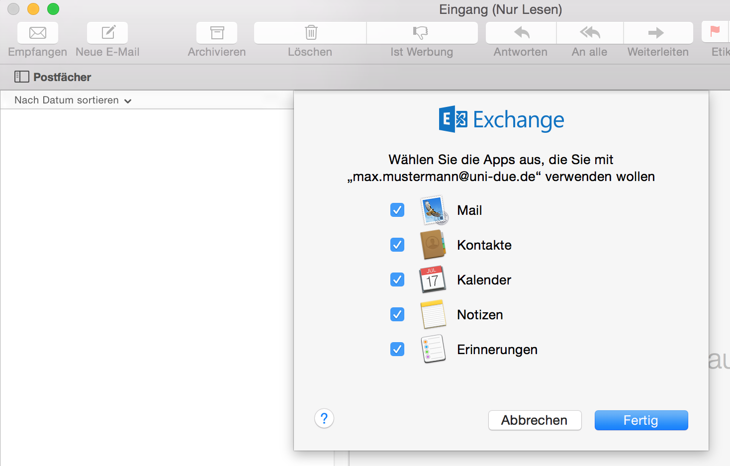 Einrichten eines Exchange Postfaches in Apple-Mail