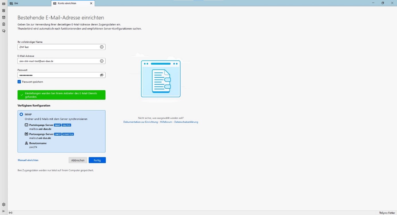 Thunderbird - automatische Konfiguration von mailbox Konten