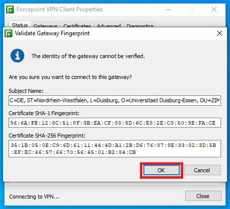 VPN über Forcepoint auf Windows-Systemen